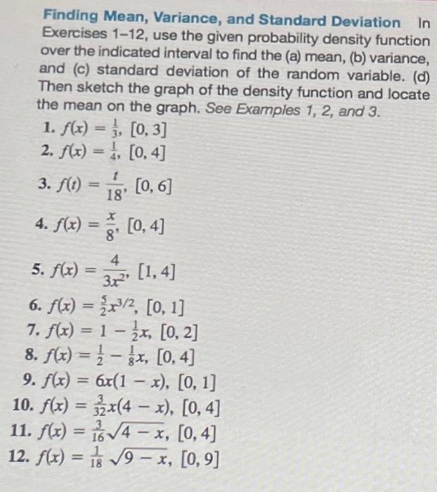 Solved Finding Mean Variance And Standard Deviation In