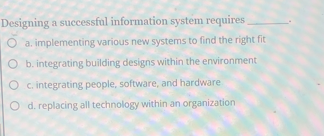 Solved Designing a successful information system requiresa. | Chegg.com