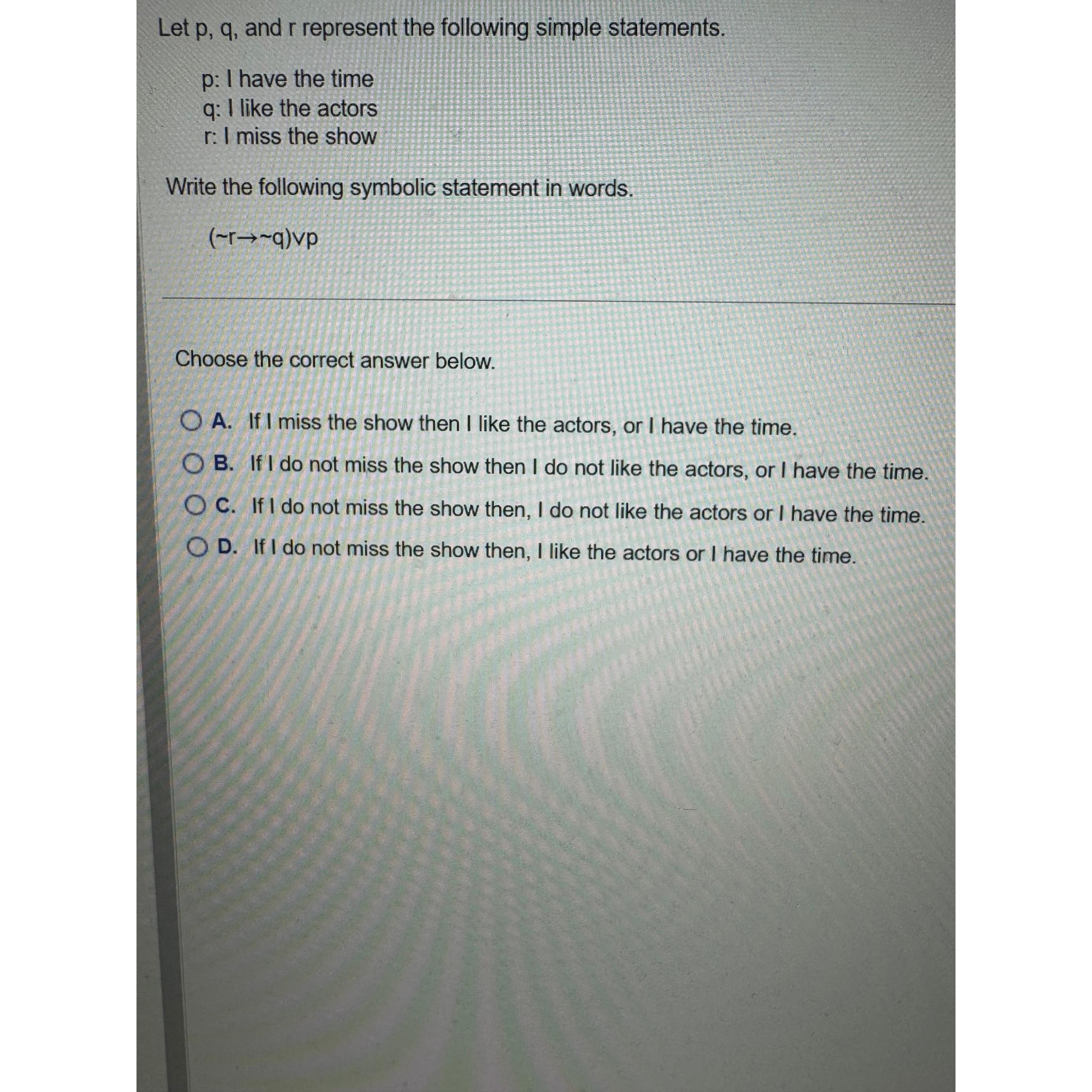 Solved Let p,q, ﻿and r ﻿represent the following simple | Chegg.com