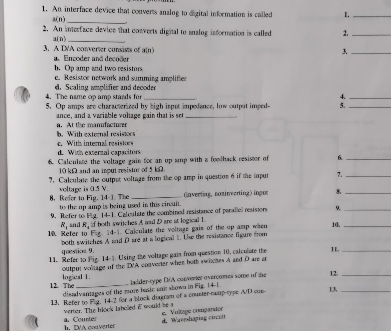 Solved 1. An interface device that converts analog to | Chegg.com