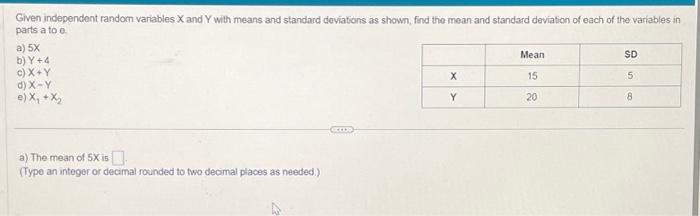 Solved Given independent random variables X and Y with means | Chegg.com