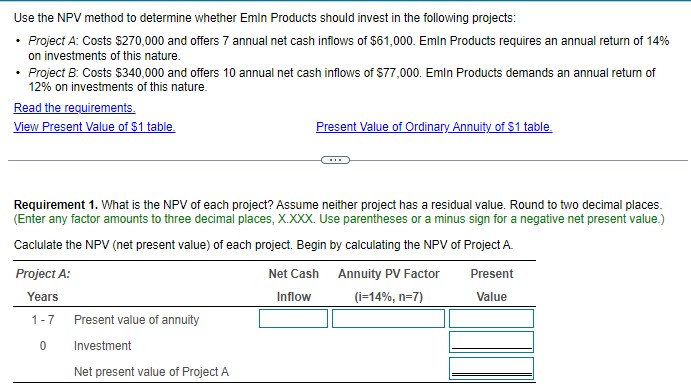 Solved RequirementsWhat is the NPV of each project? Assume | Chegg.com