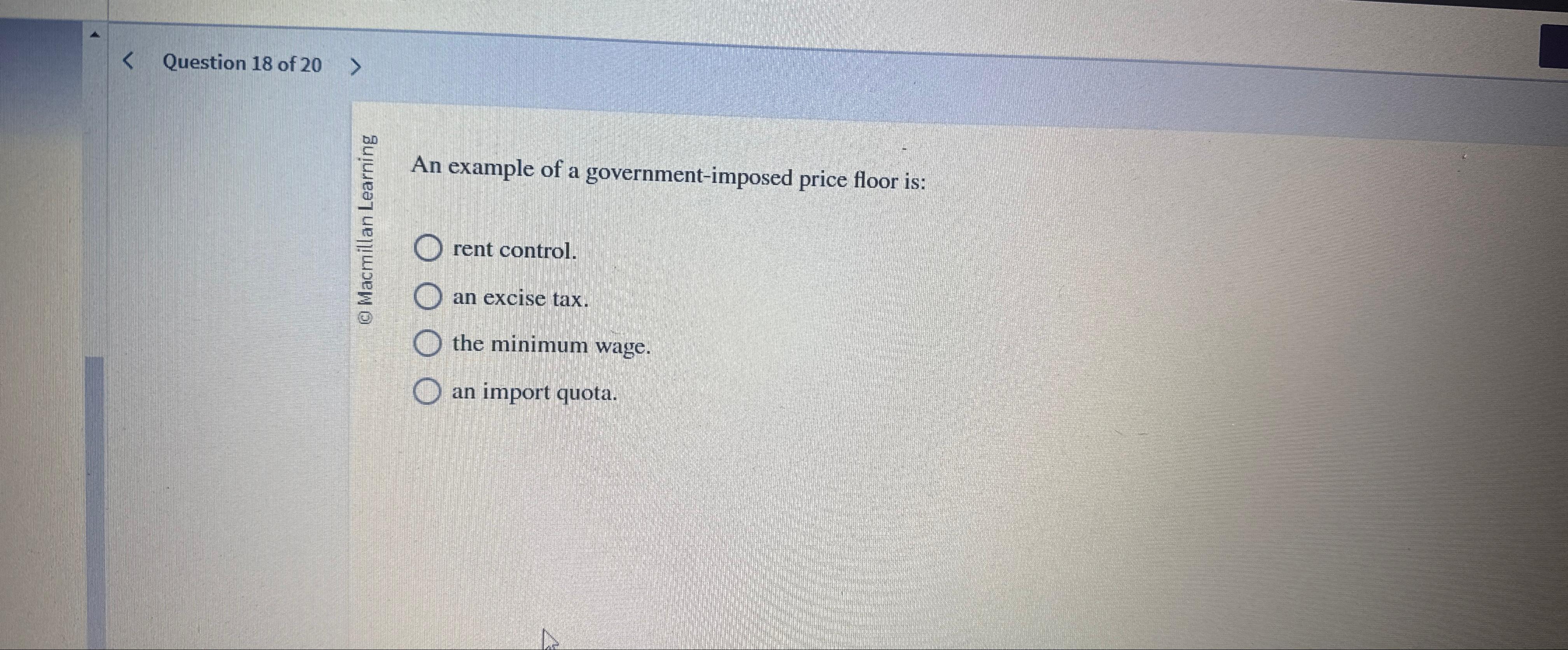 Solved Question 18 ﻿of 20An example of a government-imposed | Chegg.com