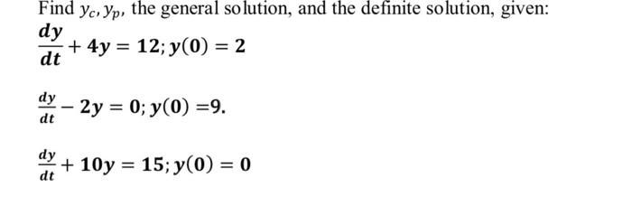 Solved Find yc, yp, the general solution, and the definite | Chegg.com
