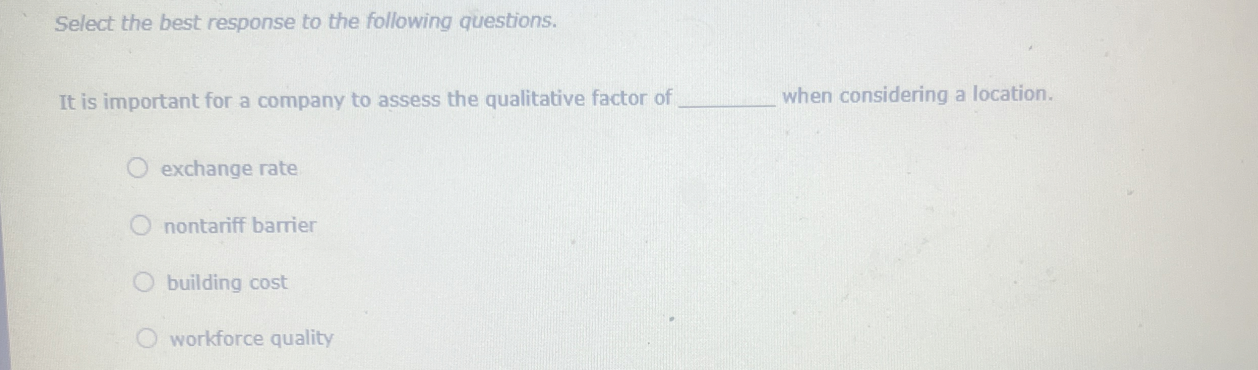 Solved Select the best response to the following | Chegg.com
