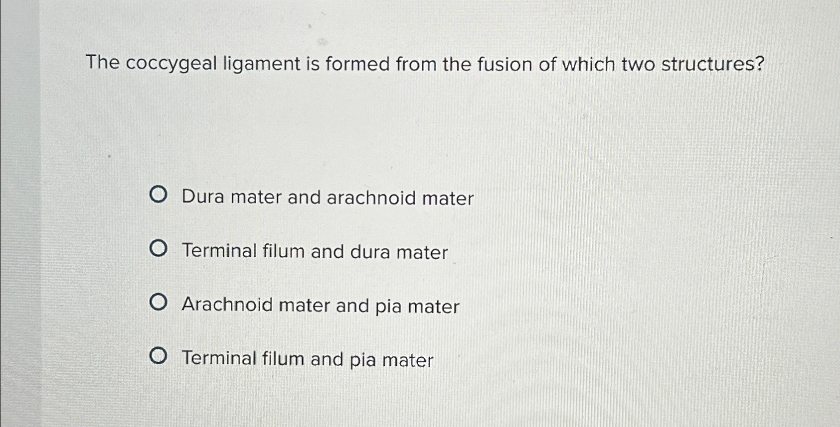 Solved The coccygeal ligament is formed from the fusion of | Chegg.com