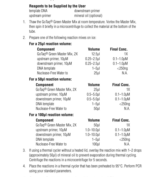 Solved Reagents to be Supplied by the User template DNA | Chegg.com