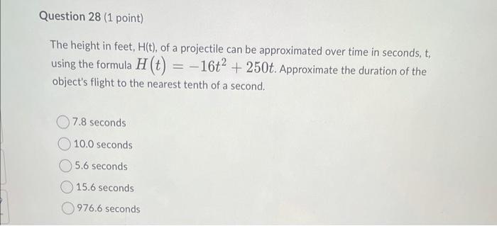 Solved The height in feet, H(t), of a projectile can be | Chegg.com