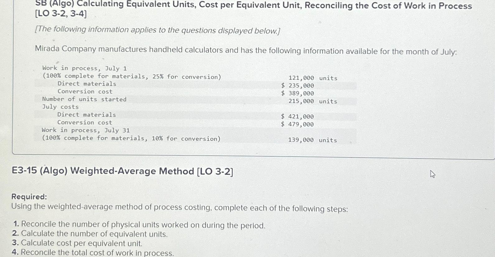 Solved SB (Algo) ﻿Calculating Equivalent Units, Cost per | Chegg.com