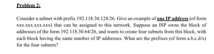 Solved Problem 2: Consider a subnet with prefix | Chegg.com