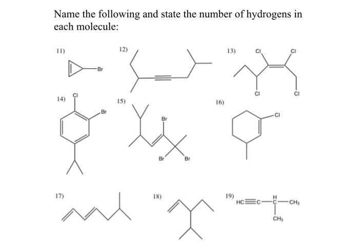 Solved Name the following and state the number of hydrogens | Chegg.com