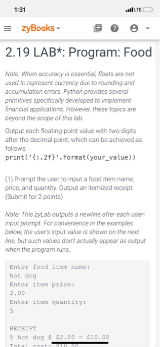 Solved please help me with this code? 19 LAB*: Program: Food | Chegg.com