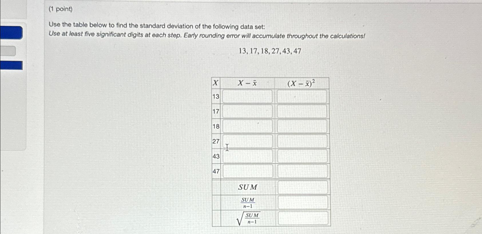 Solved (1 ﻿point)Use the table below to find the standard | Chegg.com