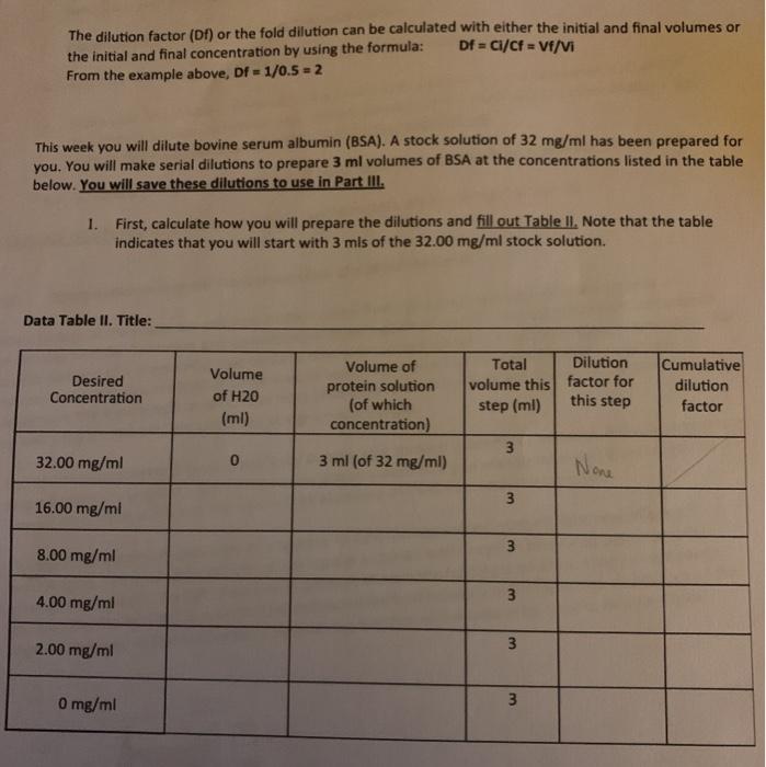 Solved The dilution factor (D) or the fold dilution can be | Chegg.com
