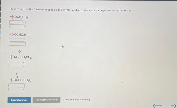 Solved Identify each of the following groups as an activator | Chegg.com