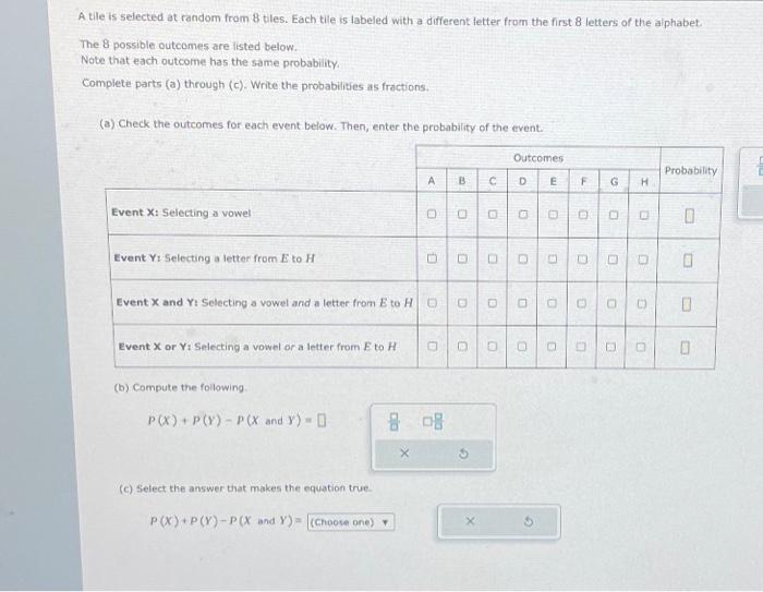 Solved A tile is selected at random from 8 tiles. Each tile | Chegg.com