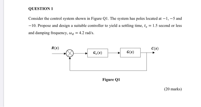 Solved Question 1 Consider The Control System Shown In Chegg