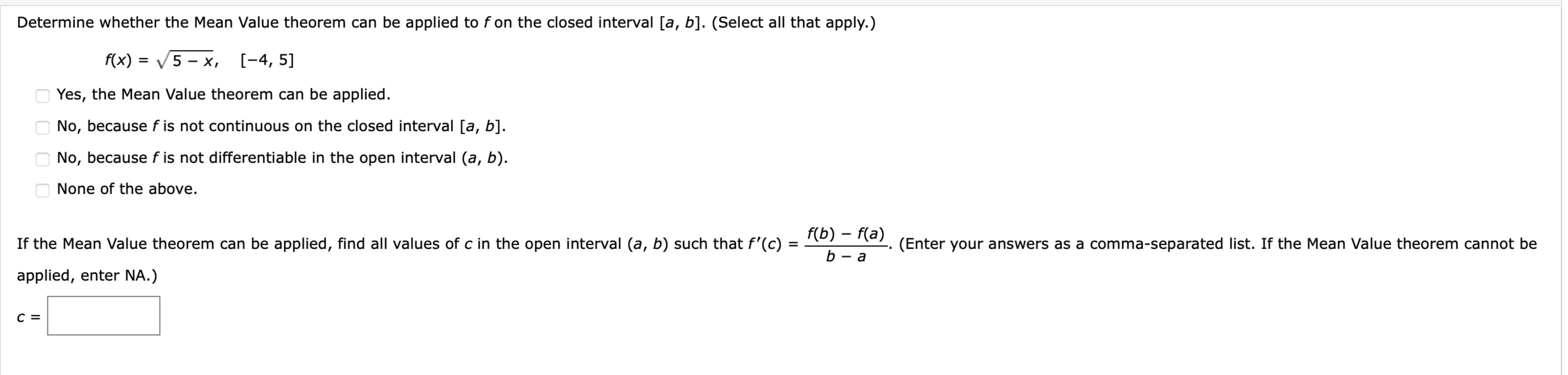 Solved Determine whether the Mean Value theorem can be | Chegg.com