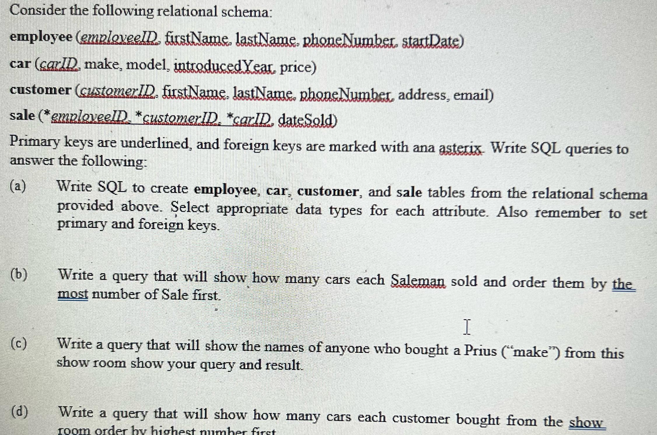 Solved Consider the following relational schema:employee | Chegg.com