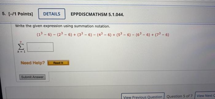 Solved Write the given expression using summation notation. | Chegg.com