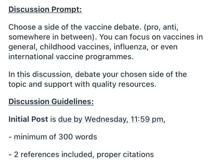 Solved take the side of pro vaccination. 2 references | Chegg.com