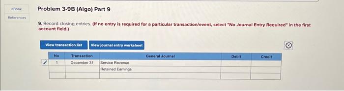 Solved Problem 3-9B (Algo) Complete the full accounting | Chegg.com