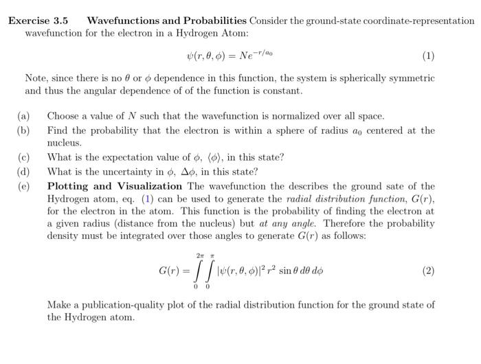 Solved Exercise 3.5 Wavefunctions and Probabilities Consider | Chegg.com