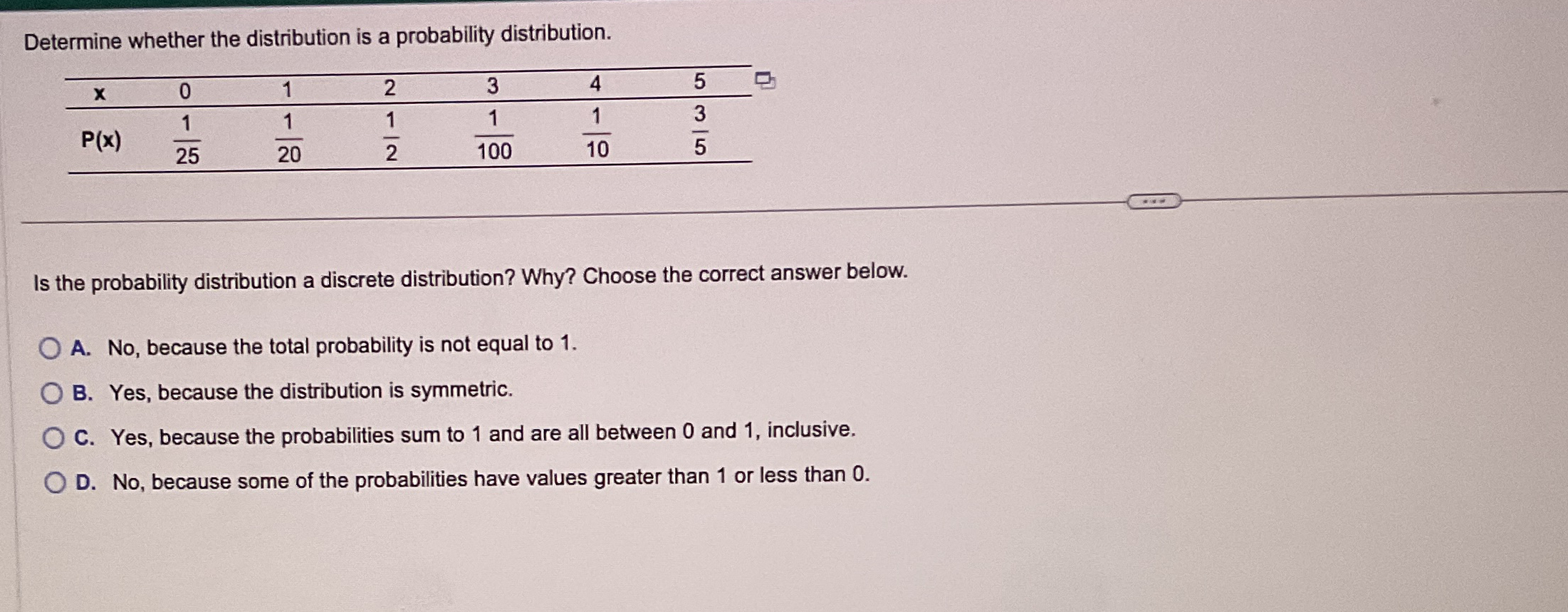 Solved Determine whether the distribution is a probability | Chegg.com