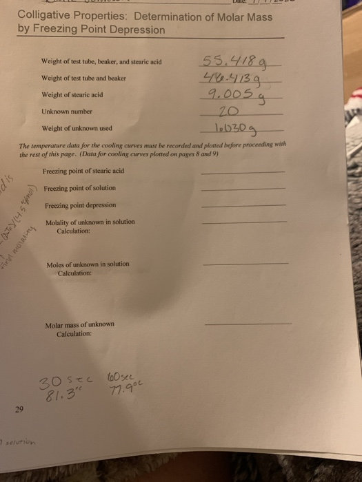 Colligative Properties: Determination of Molar Mass | Chegg.com