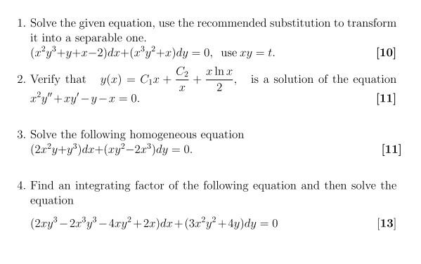 Solved 1. Solve the given equation, use the recommended | Chegg.com
