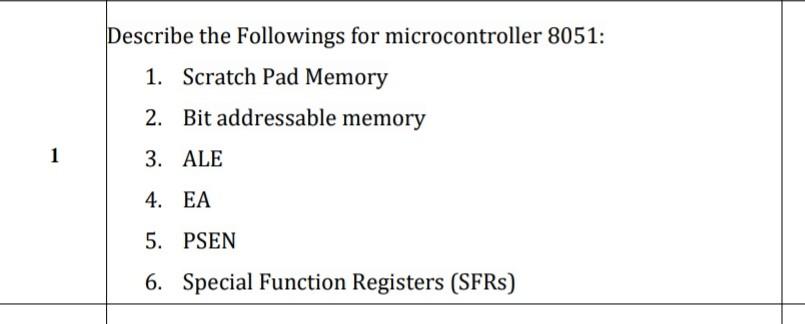 Solved Describe the followings for microcontroller 8051: 1. | Chegg.com