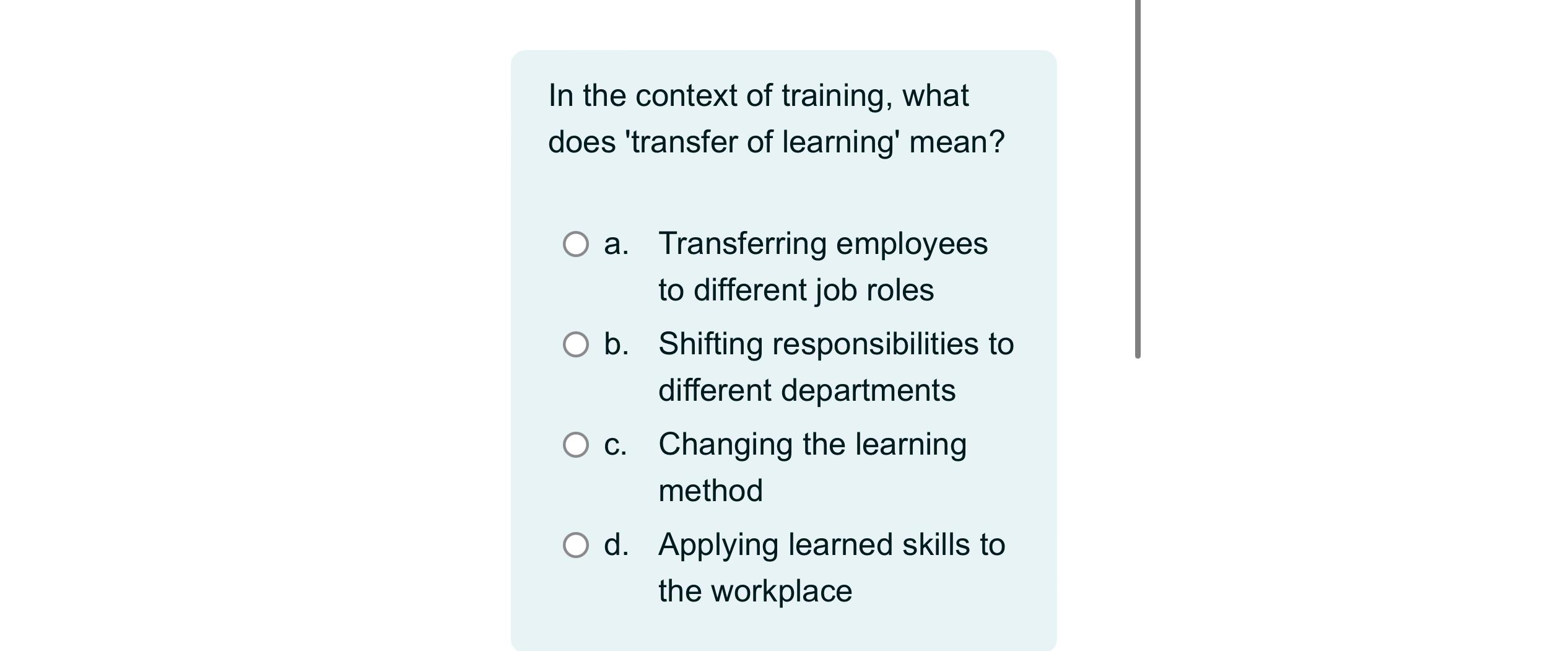 Solved In the context of training, what does 'transfer of | Chegg.com