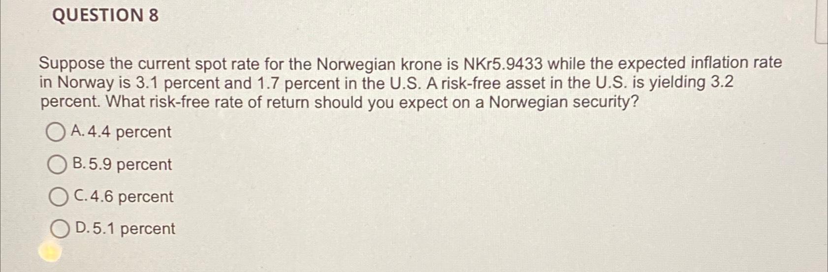 Solved QUESTION 8Suppose the current spot rate for the | Chegg.com