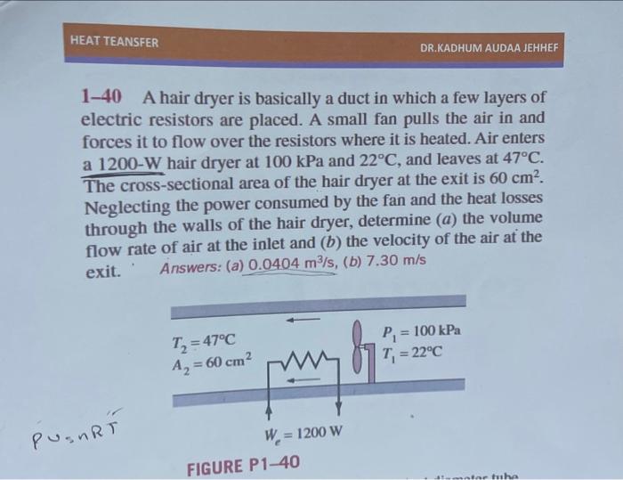 Solved 1-40 A hair dryer is basically a duct in which a few | Chegg.com