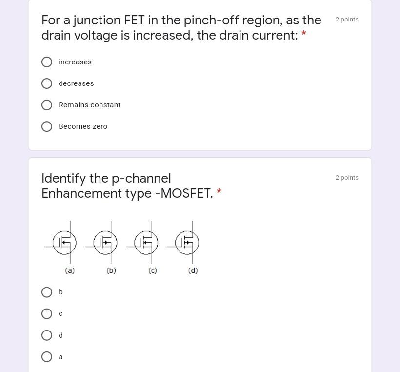 Solved 2 points For a junction FET in the pinch-off region, | Chegg.com