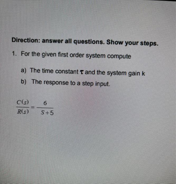 Solved Direction Answer All Questions Show Your Steps 1