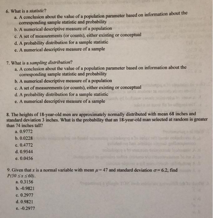 Solved 6. What is a statistic? a. A conclusion about the | Chegg.com