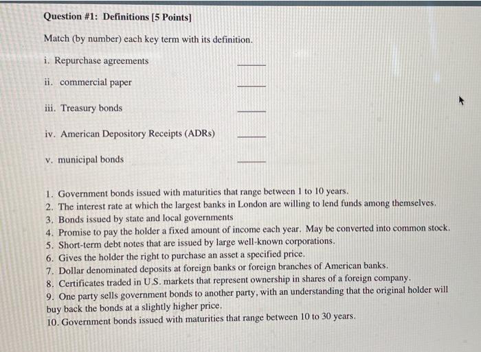 Solved Match (by number) each key term with its definition. | Chegg.com