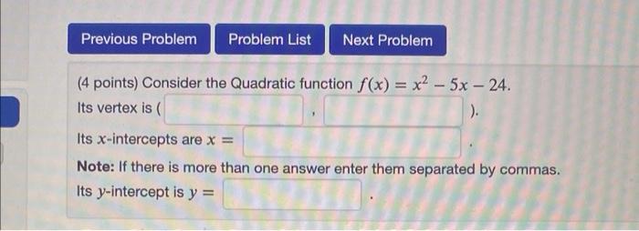Solved 4 points) Consider the Quadratic function | Chegg.com