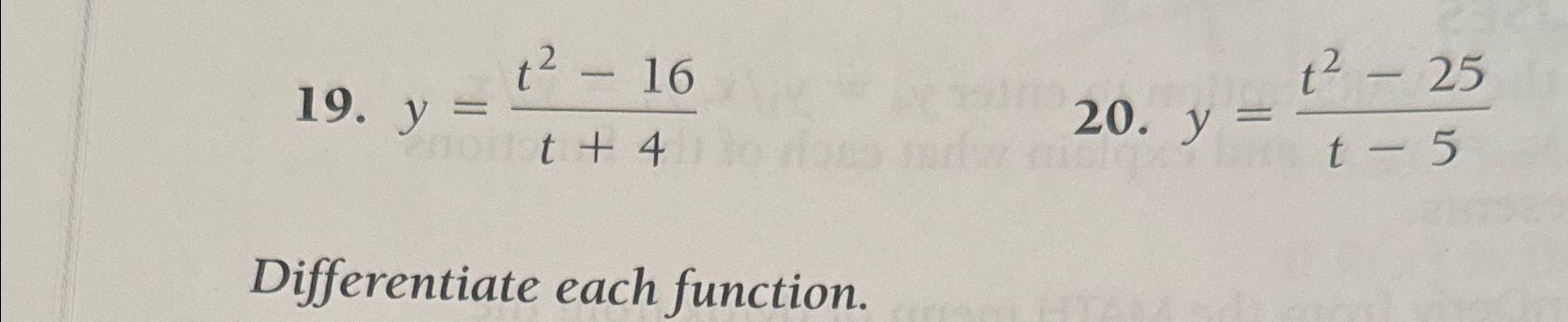 Solved y=t2-25t-5 ﻿Differentiate each function. | Chegg.com