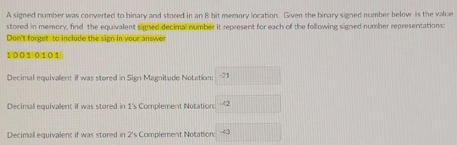 Solved A signed number was converted to binary and stored in | Chegg.com