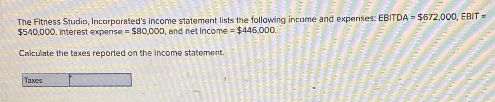 Solved The Fitness Studio, Incorporated's income statement | Chegg.com