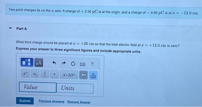 Two point charges lie on the x axis. A charge of | Chegg.com