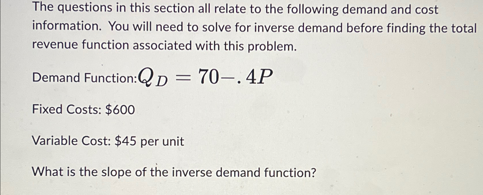 Solved The questions in this section all relate to the | Chegg.com