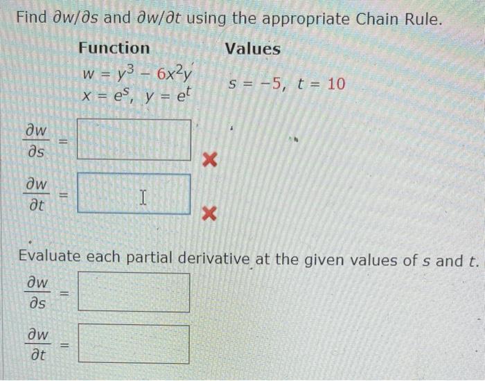 Solved Find ∂w/∂s and ∂w/∂t using the appropriate Chain | Chegg.com