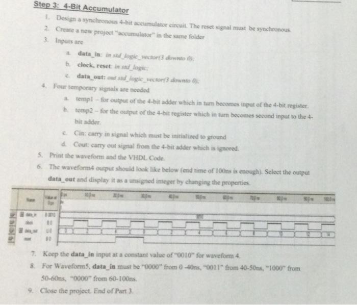 Step 3: 4-Bit Accumulator Design a synchronous 4-bit | Chegg.com