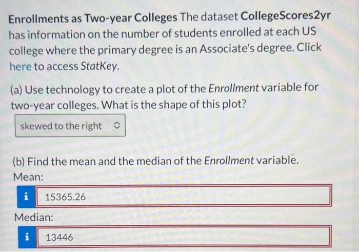 Enrollments as Two-year Colleges The dataset | Chegg.com