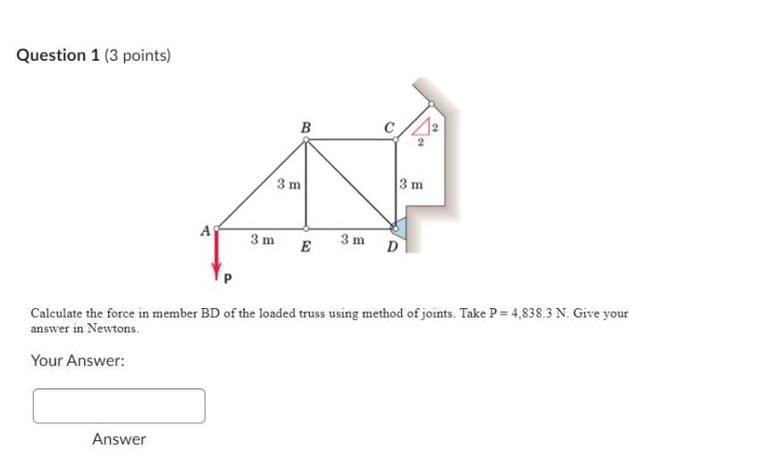 Solved Question 1 (3 ﻿points)Calculate the force in member | Chegg.com