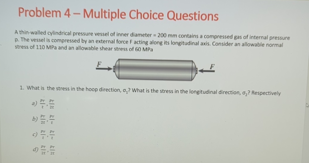 Solved Problem 4 - ﻿Multiple Choice QuestionsA thin-walled | Chegg.com