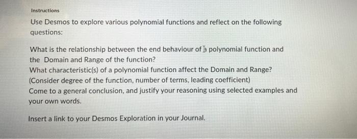 Solved Instructions Use Desmos to explore various polynomial | Chegg.com